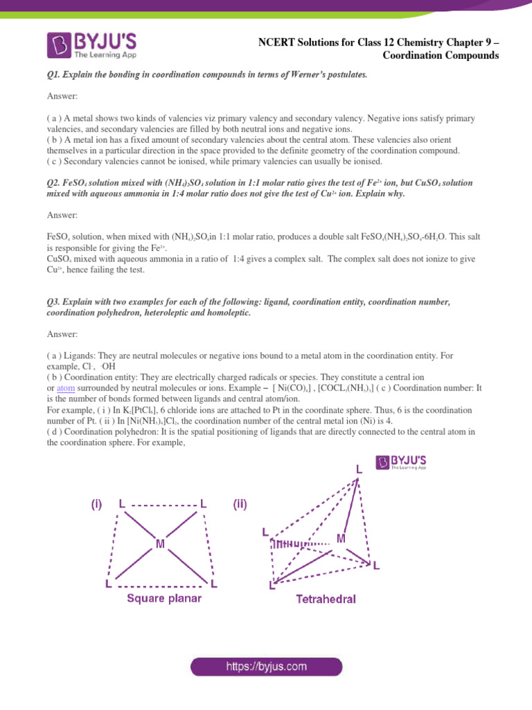 NCERT-Solutions-for-Class-12-Chemistry-Chapter-9-Coordination-Compounds | PDF | Coordination ...