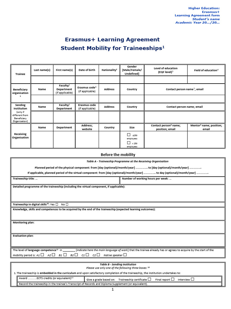 HE Learning Agreement Traineeship KA131 KA171 2023 - en | PDF ...