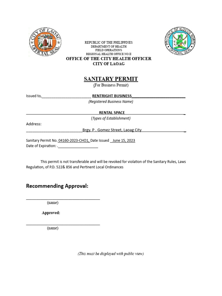 Sanitary Permit | PDF