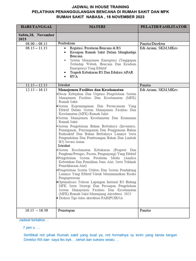 Pelatihan Penanggulangan Bencana RS 2023 | PDF