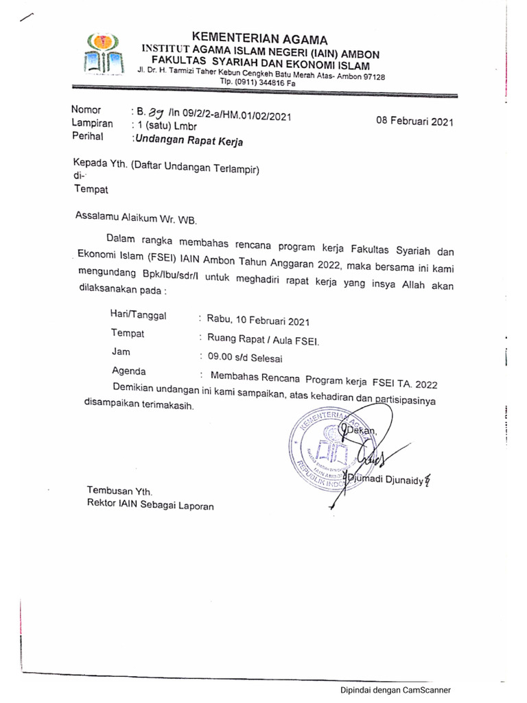 Perihal Undangan Rapat Kerja Raker | PDF