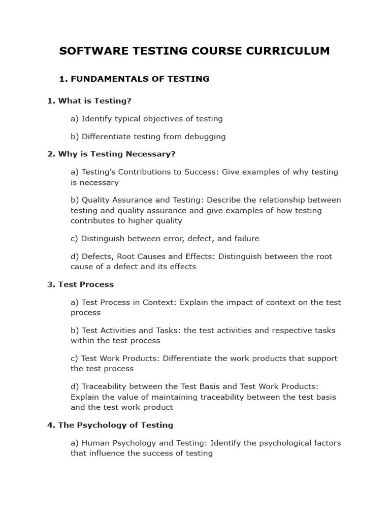 SOFTWARE TESTING COURSE CURRICULUM | PDF | Software Testing | Version ...