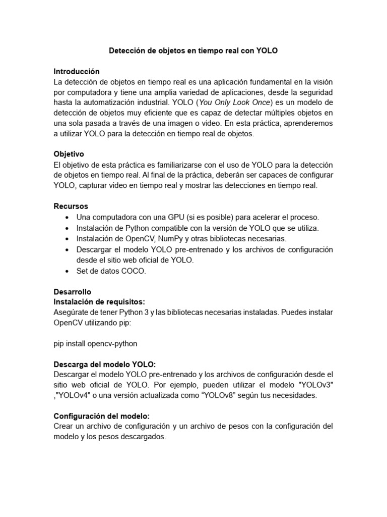 Detección de objetos en tiempo real con YOLO | PDF | Programación de ...