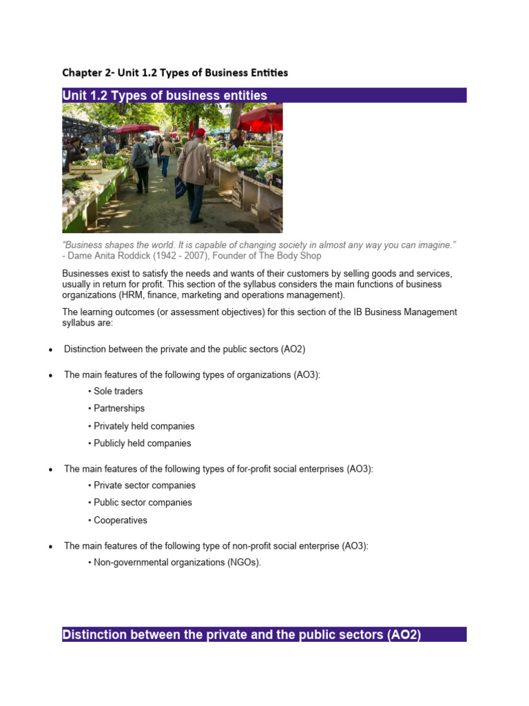 UNIT 1-1.2 Types of Business Entities | PDF | Stocks | Partnership
