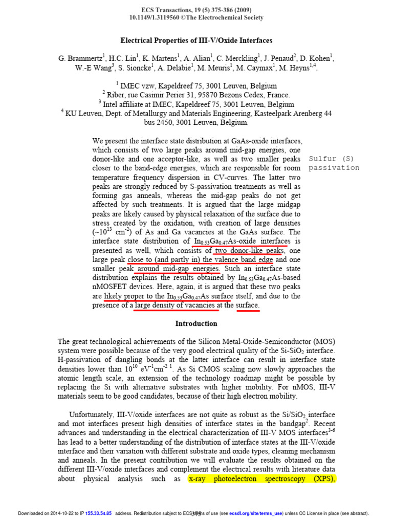 InGaAs Surface Defects-Brammertz2009-Electrical Properties of III-V ...