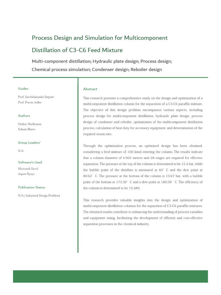Process Design and Simulation For Multicomponent Distillation of C3-C6 ...