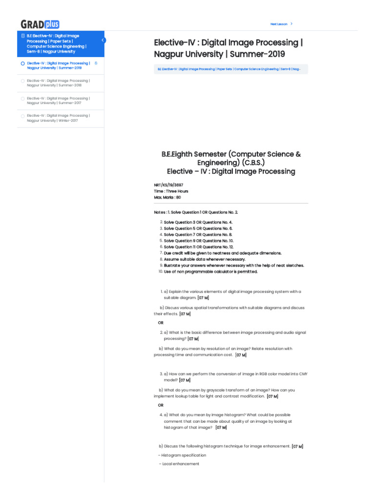 WWW Gradplus Pro Lessons Elective IV Digital Image Processing Nagpur University Summer 2019 ...