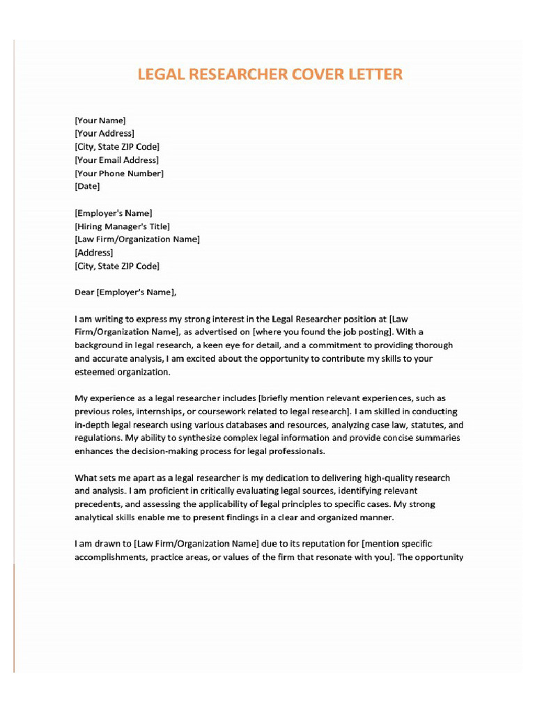 Legal Researcher Cover Letter | PDF