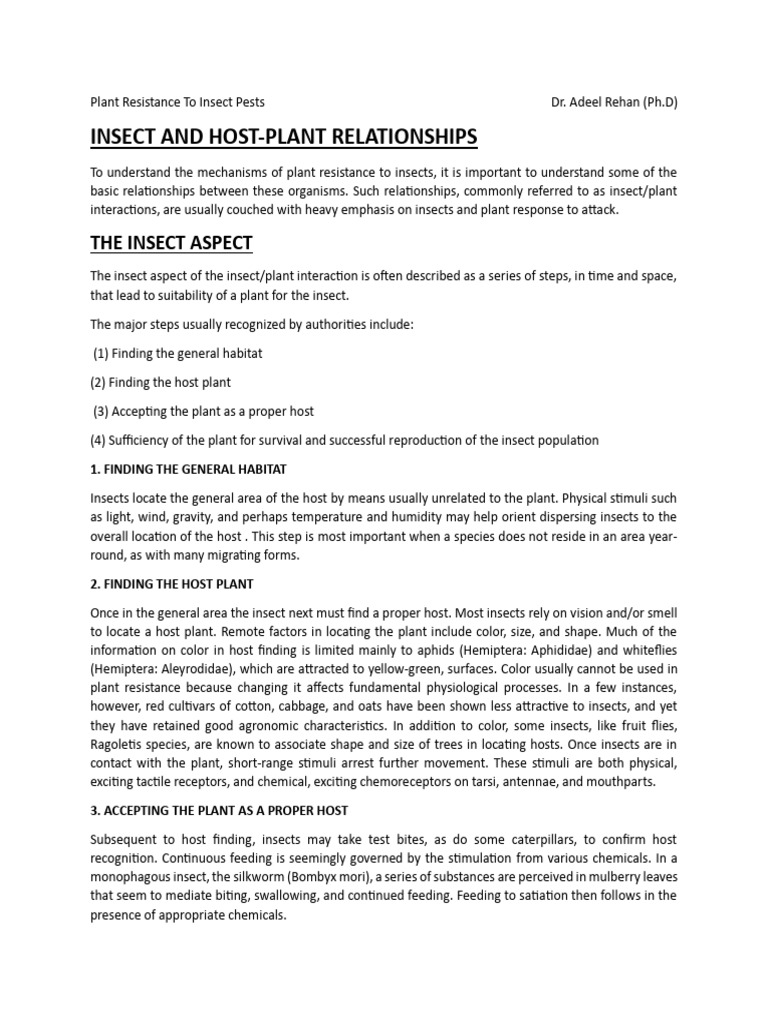 Host Plant-Insect Relationship | PDF | Metabolism | Insects