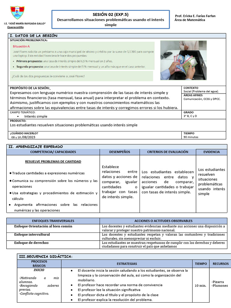 SESION APRENDIZAJE 02 EDA 5 3ero | PDF | Maestros | Evaluación