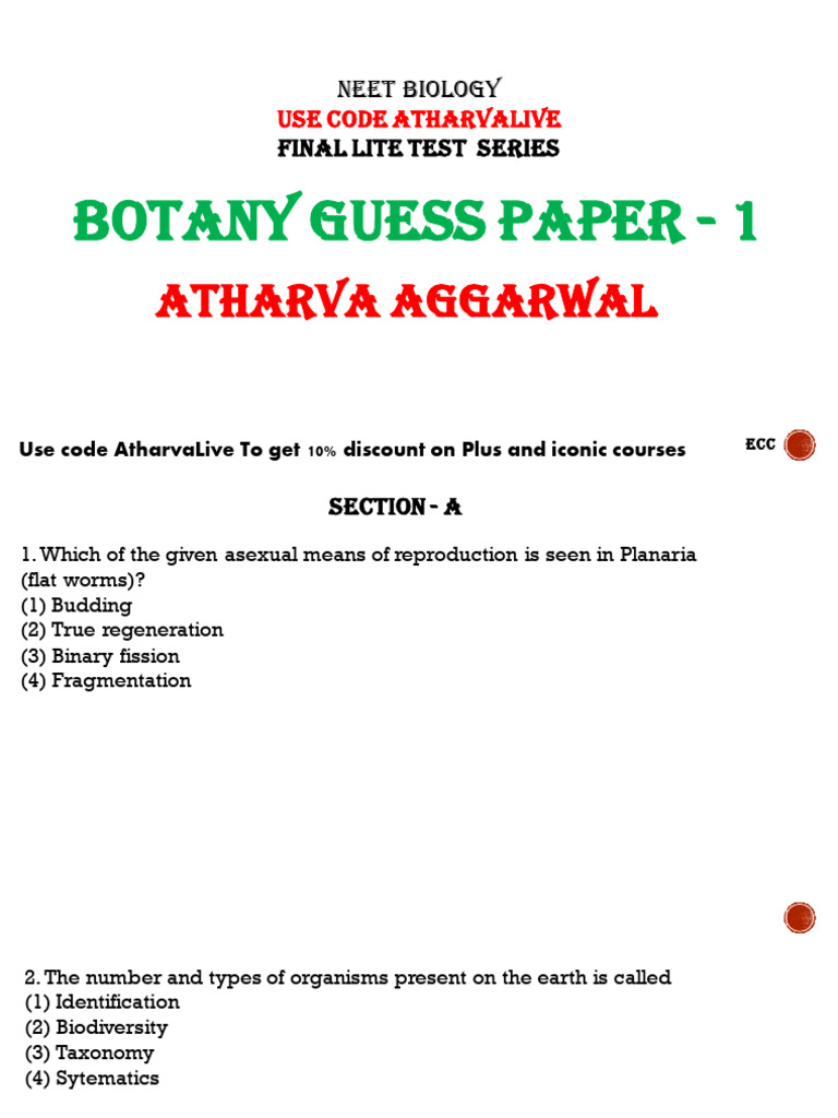 Botany Guess Paper for NEET Biology | PDF | Ploidy | Cell (Biology)