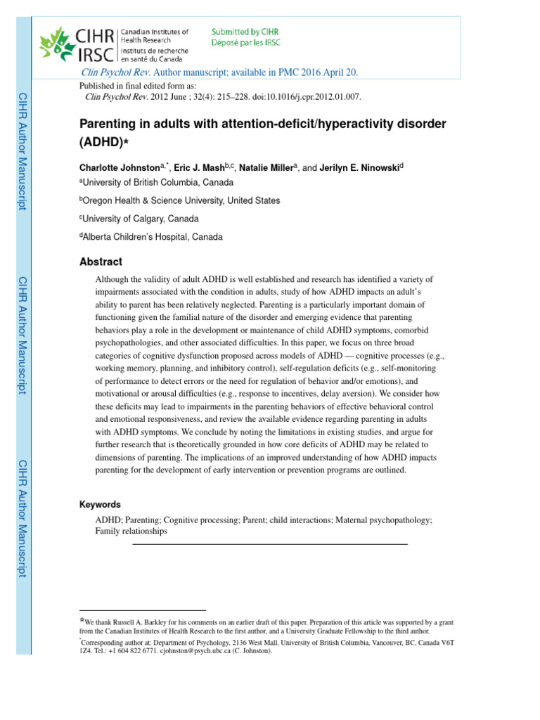 Parenting in Adults With ADHD | PDF | Attention Deficit Hyperactivity Disorder | Emotional Self ...