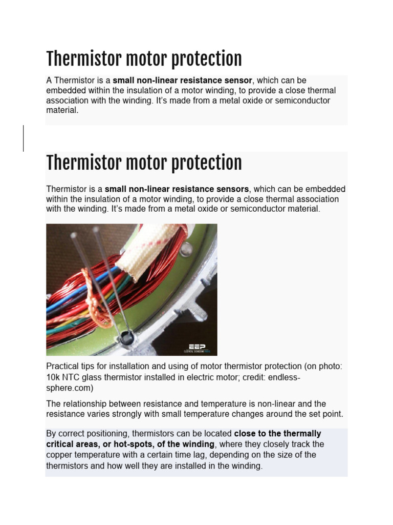 Thermistor Motor Protection | PDF | Electric Motor | Electrical ...