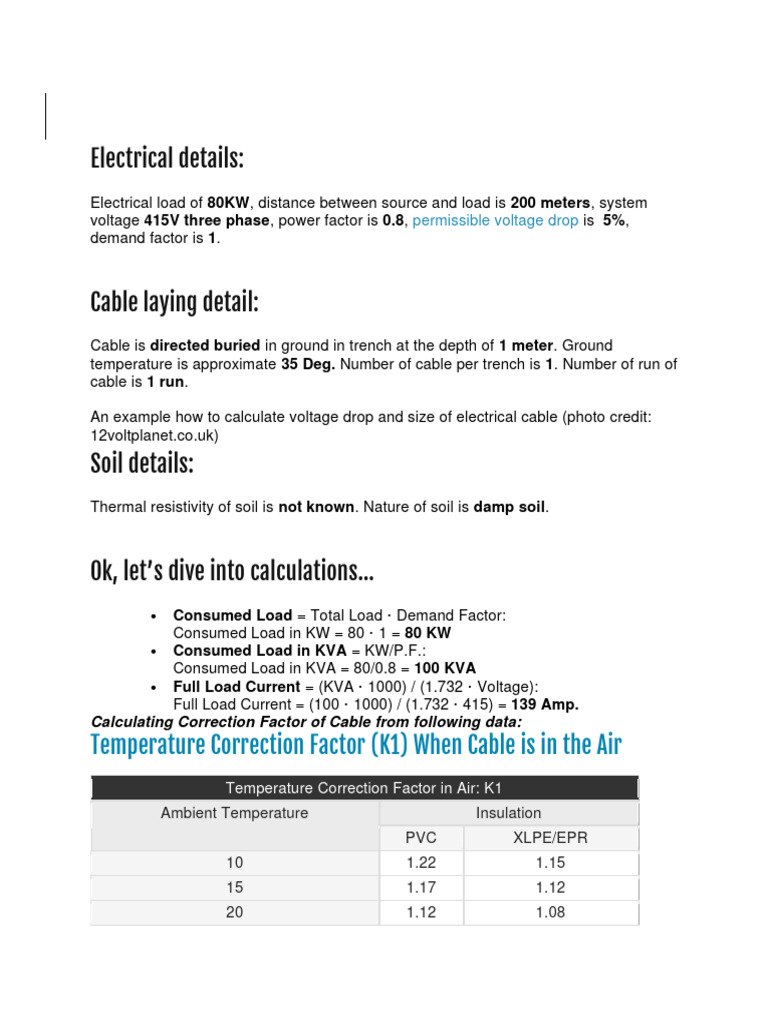 Cable Selection Details | PDF | Electrical Resistance And Conductance ...