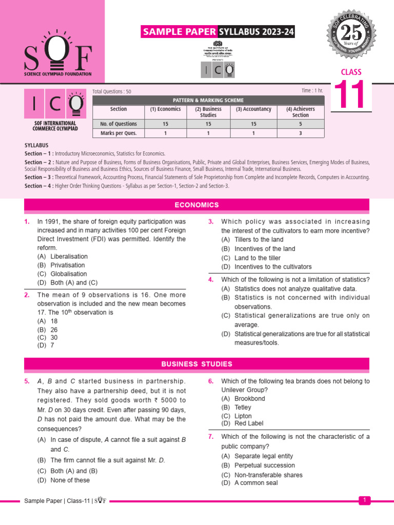 Ico Sample Paper Class-11 | PDF | Foreign Direct Investment | Book Value