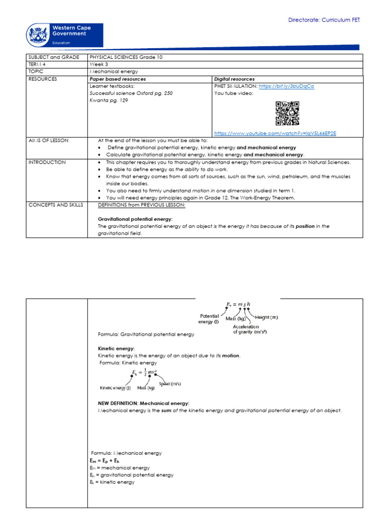 Physical Sciences Grade 10 Term 4 Week 3 - 2020 | PDF | Potential ...