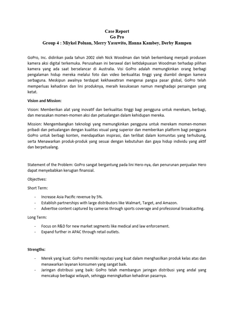 Summary Case 7 - GoPro (GROUP 4) | PDF