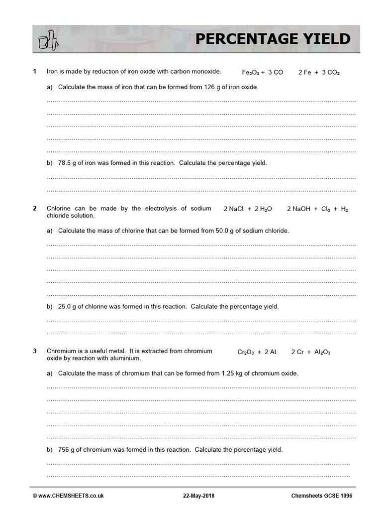 Percentage Yield Calculations in Chemistry | PDF | Sodium Chloride ...