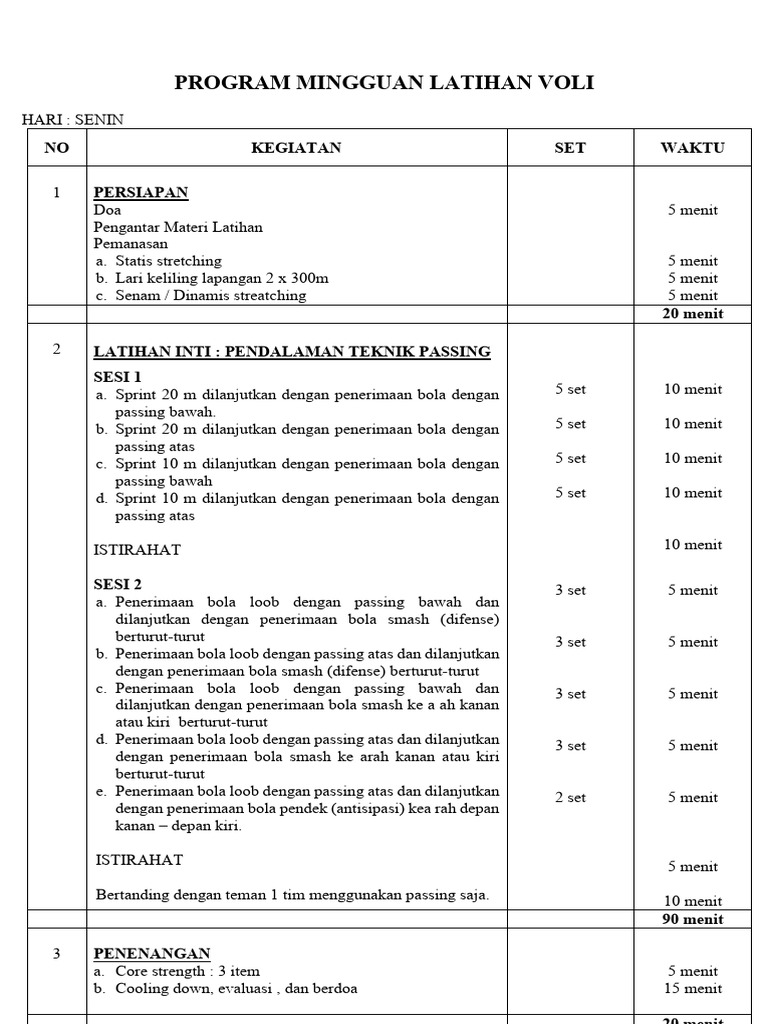 Rencana Latihan Voli Mingguan | PDF