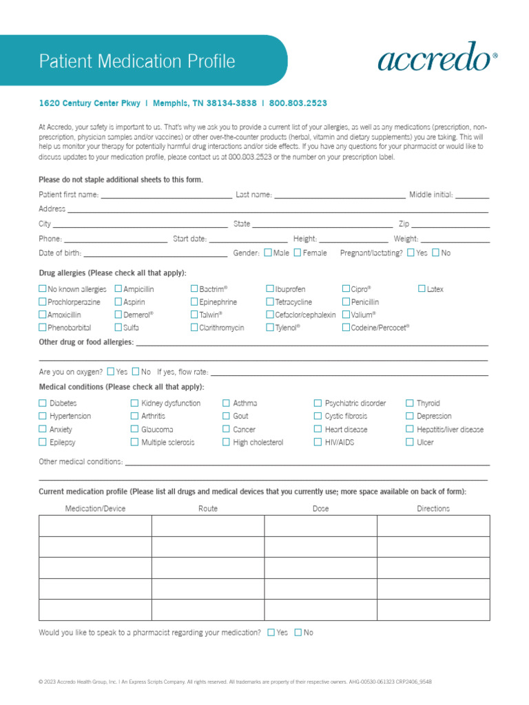 Patient Medication Profile Form | PDF | Prescription Drugs | Chemistry