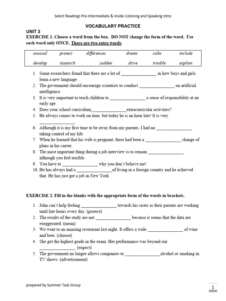 Select Readings - UNIT 3 - Vocabulary Practice | PDF | Bhutan | Happiness