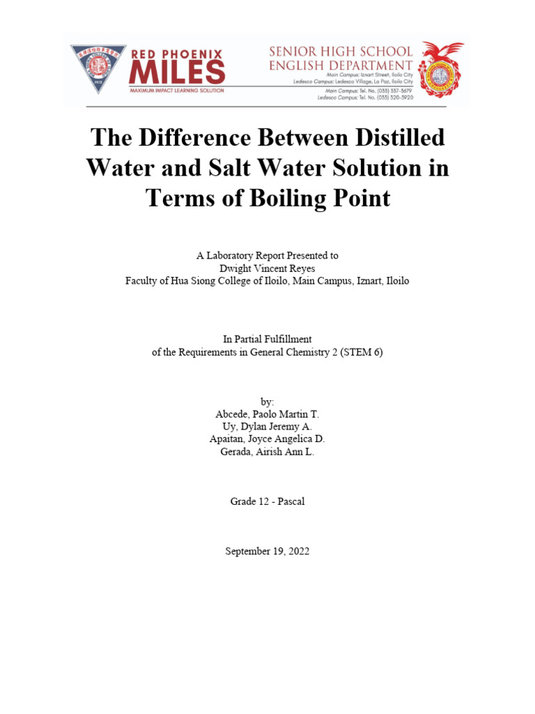Boiling Point Comparison: Distilled vs. Salt Water | PDF | Distillation ...