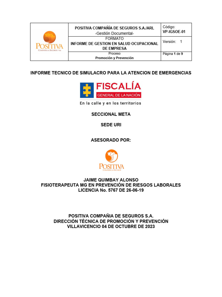 Plantilla de Informe Simulacro | PDF