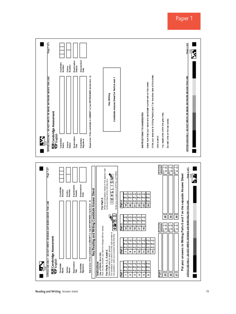 Answersheet Ket Reading | PDF