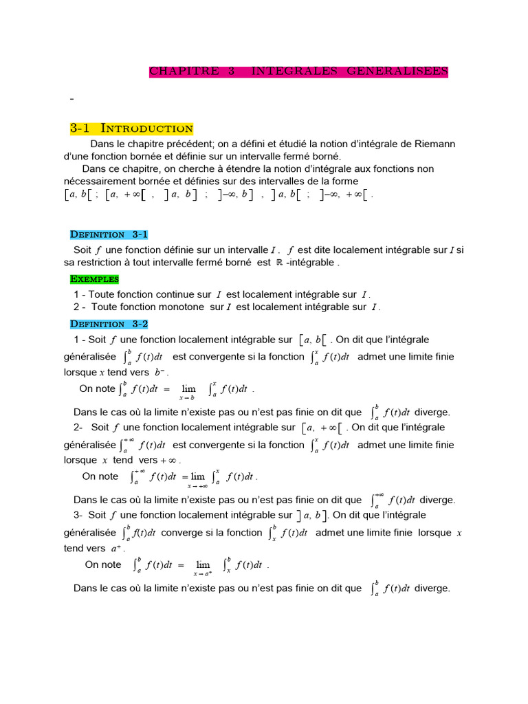 Intégrales généralisées et convergence | PDF | Limite (mathématiques ...
