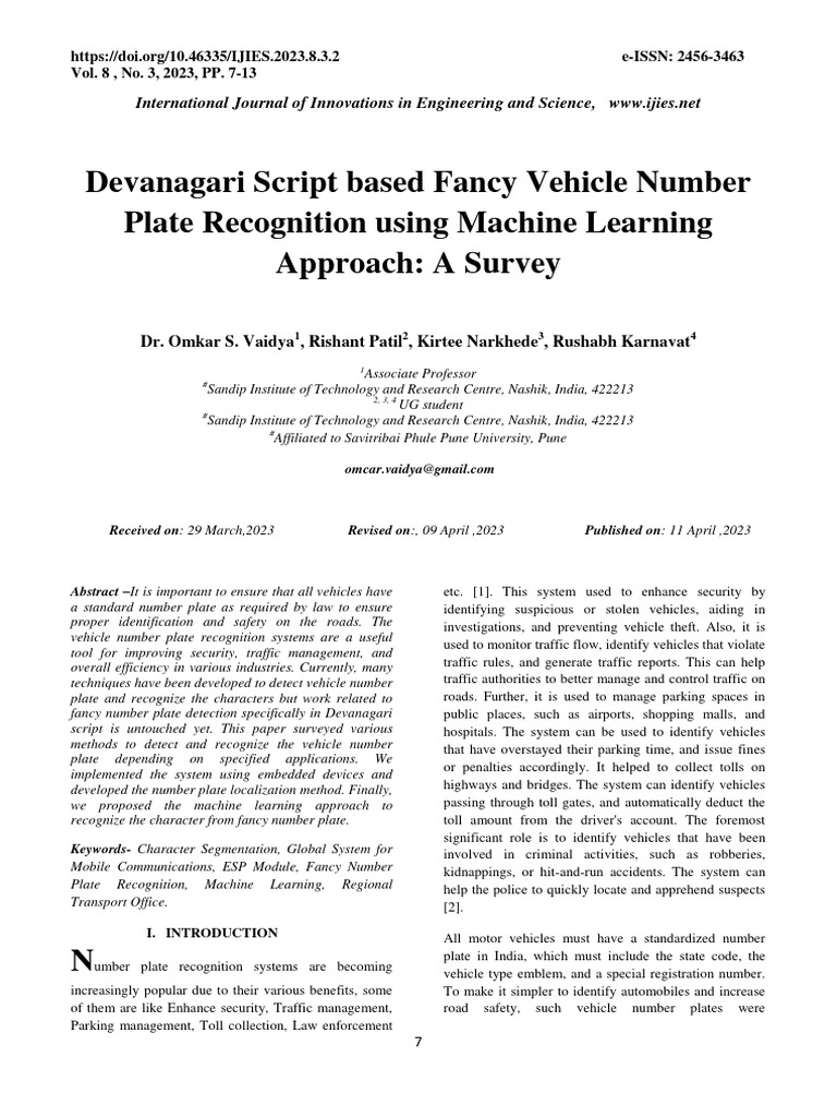 Devanagari Script Based Fancy Vehicle Number Plate Recognition Using Machine Learning Approach A ...