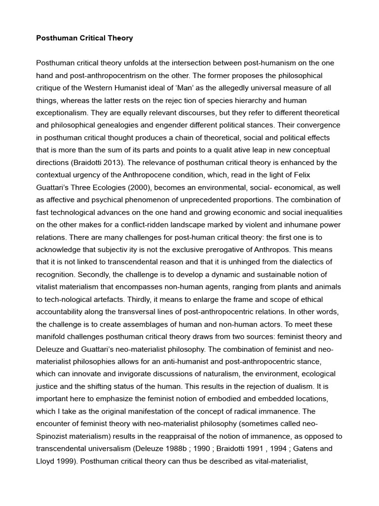 Posthuman Critical Theory Rosi Braidotti in Posthuman Glossary | PDF | Posthuman | Thought