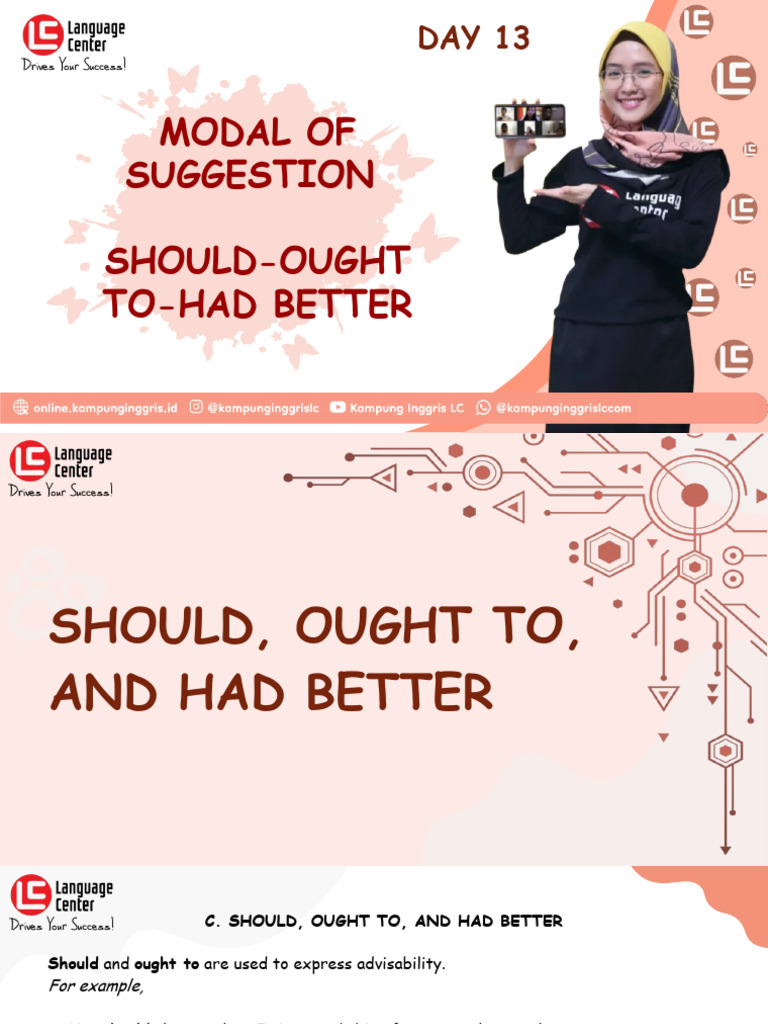 DAY 13. Modal of Suggestion - Should-Ought To-Had Better | PDF