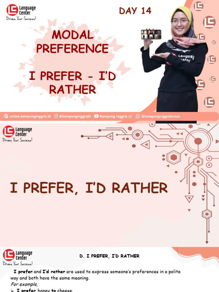 DAY 14. Modal Preference - I Prefer - I'd Rather | PDF | Foods