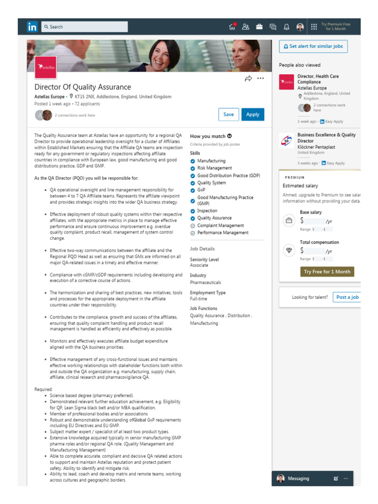 Director of Quality Assurance - Astellas Europe - LinkedIn | PDF ...