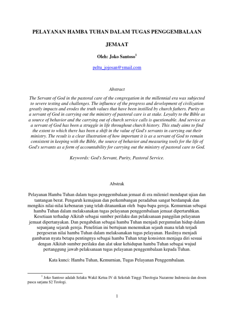 Pelayanan Hamba Tuhan Dalam Tugas Pengge | PDF | Karier & Perkembangan ...