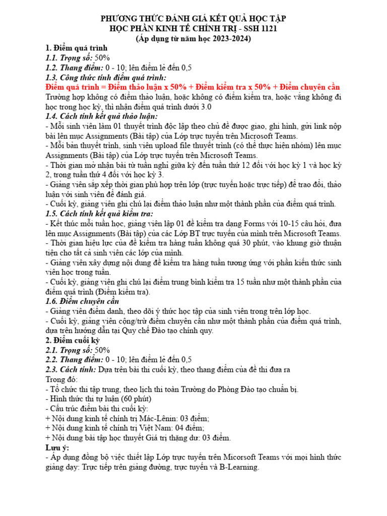 SSH 1121 - Danh Gia Ket Qua Hoc Tap 2023-2024 | PDF