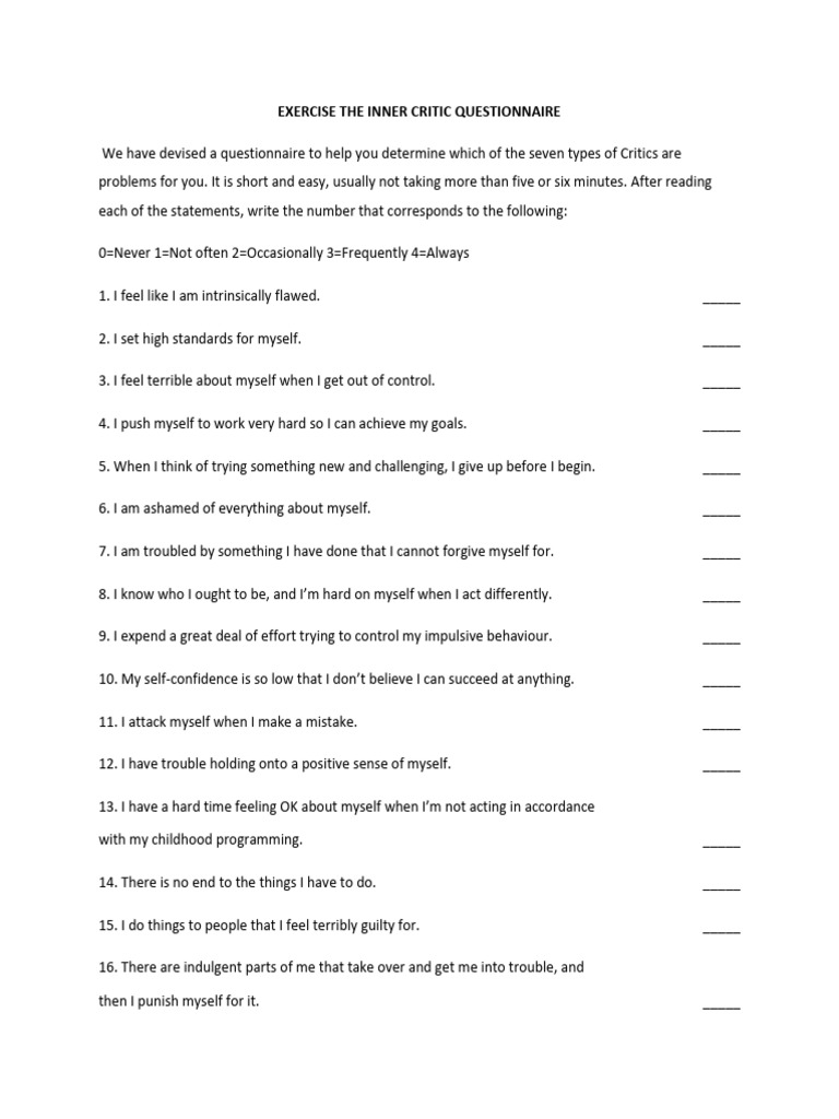 Exercise The Inner Critic Questionnaire | PDF | Self Esteem | Psychology