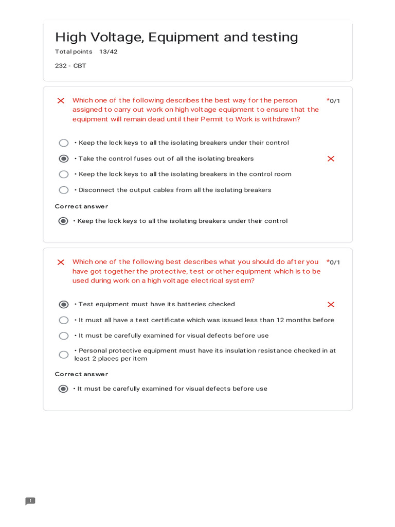 High Voltage Equipment and Testing Sample Questionnaire | PDF ...