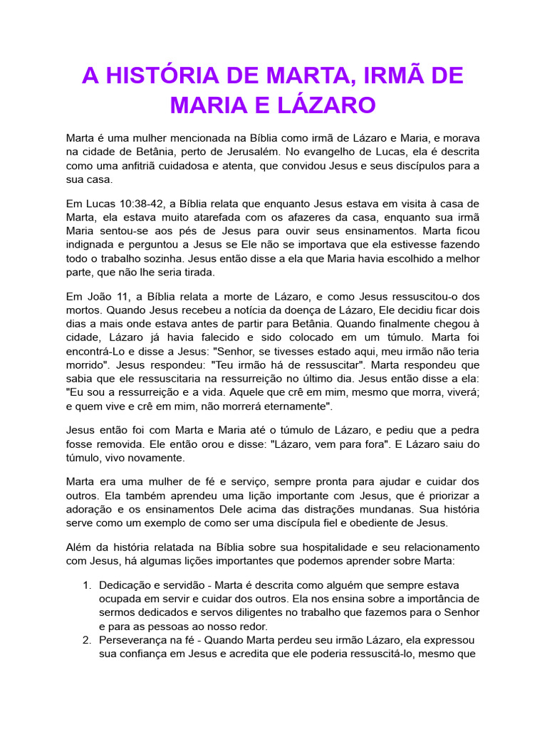 A História de Marta e Maria na Bíblia | PDF | Jesus | Maria, mãe de Jesus