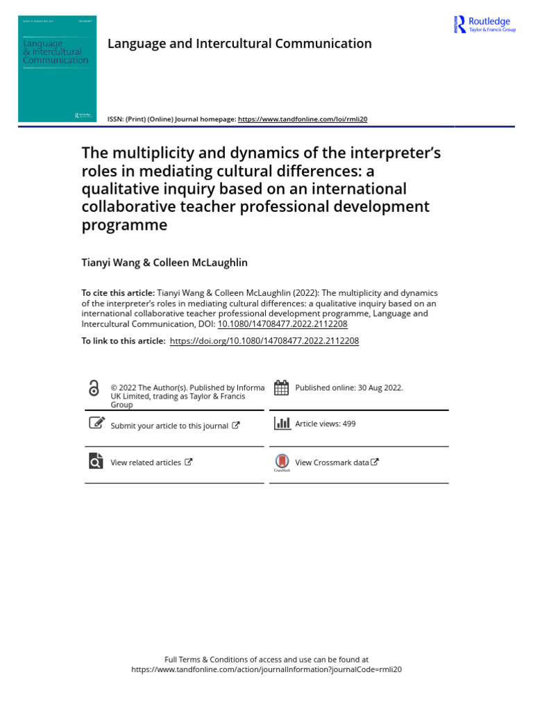The Multiplicity and Dynamics of The Interpreter S Roles in Mediating ...