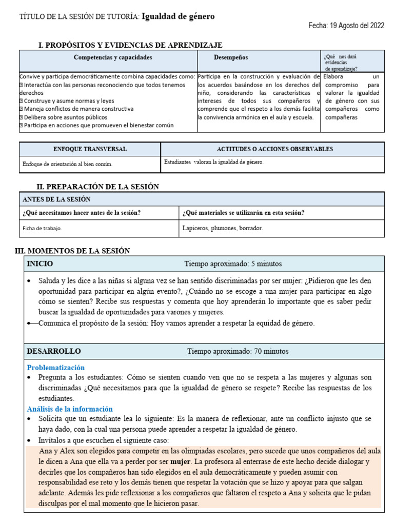 Actividades para la Igualdad de Género | PDF | Igualdad de género ...