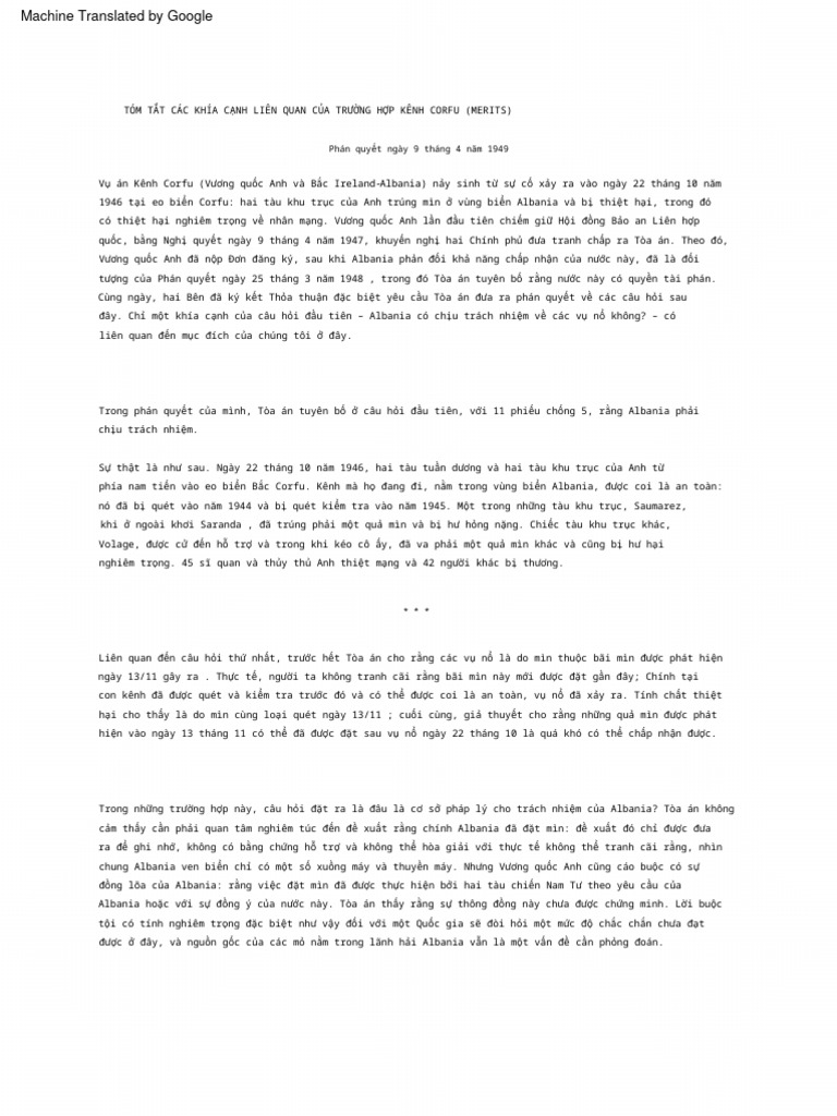 Summary of and Extract From Corfu Channel Case United Kingdom v ...