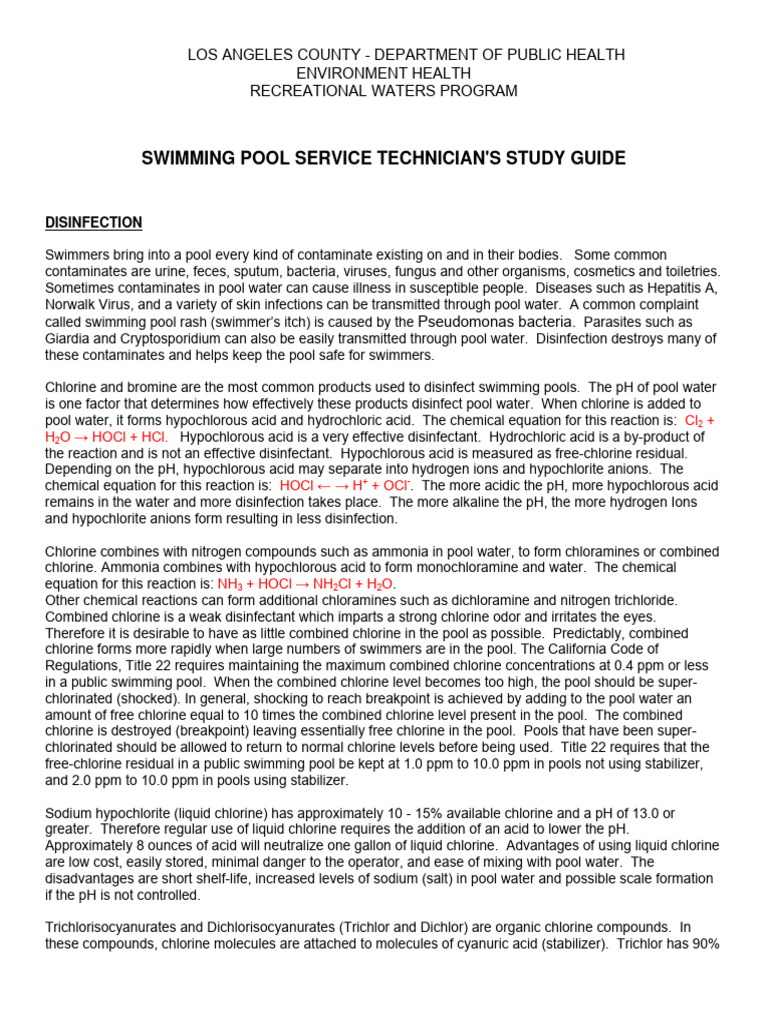 Disinfection Guidelines for Pool Technicians | PDF | Chlorine | Filtration
