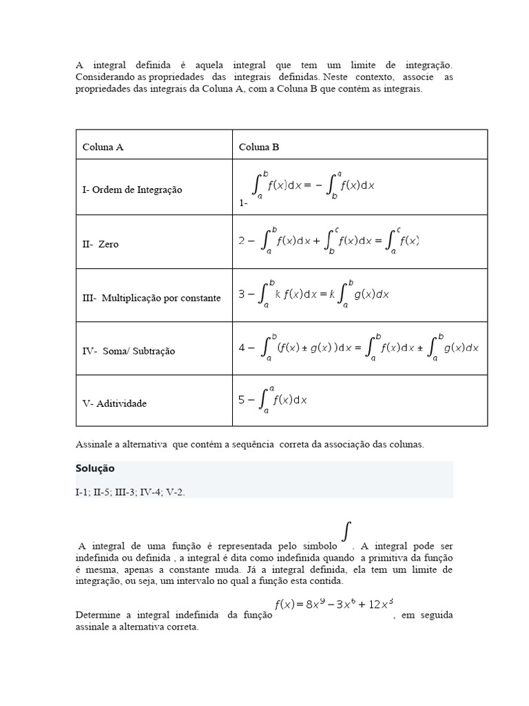 Propriedades e Aplicações de Integrais Definidas | PDF | Integrante ...