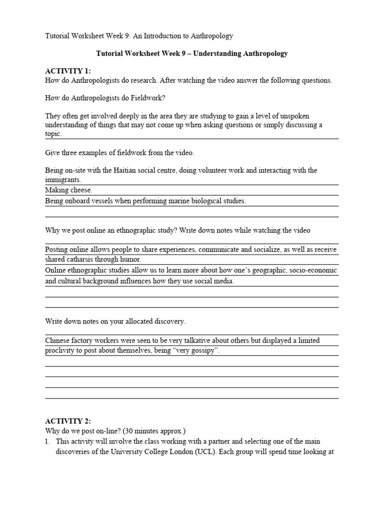 Week 9 Anthropology Tutorial Guide | PDF | Anthropology | Ethnography