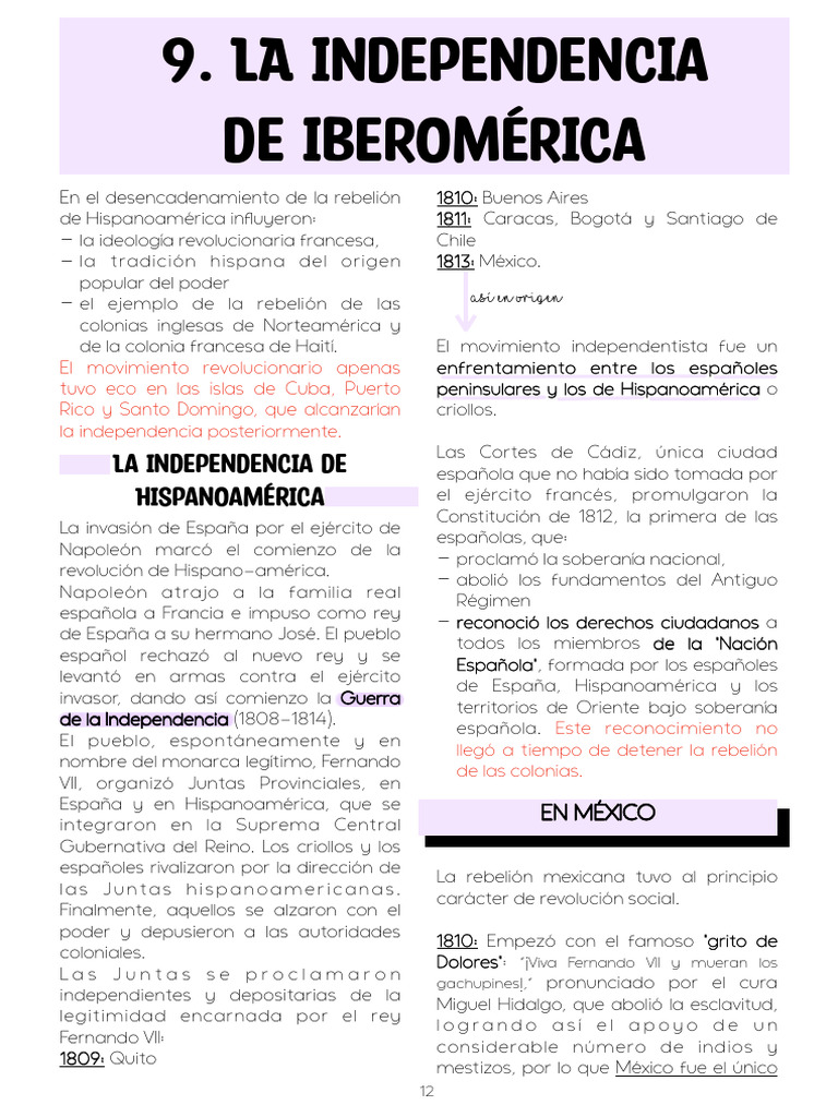 Causas y Proceso de Independencia Hispanoamericana | PDF | America ...