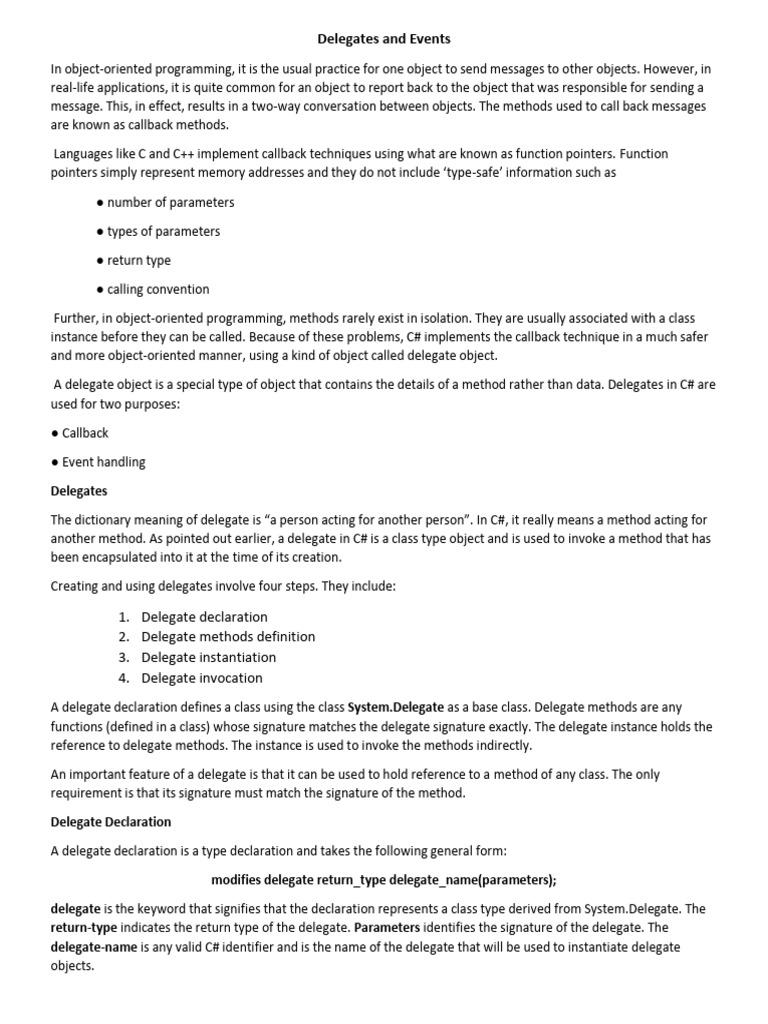 Delegates and Events | PDF | Method (Computer Programming) | Class ... Delegates and Events | PDF | Method (Computer Programming) | Class ...