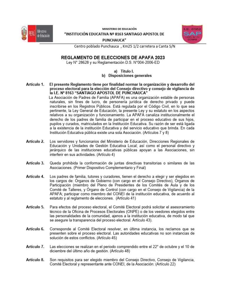 Reglamento de Apafa 2024-2025 (2) Sap | PDF | Votación | Elecciones