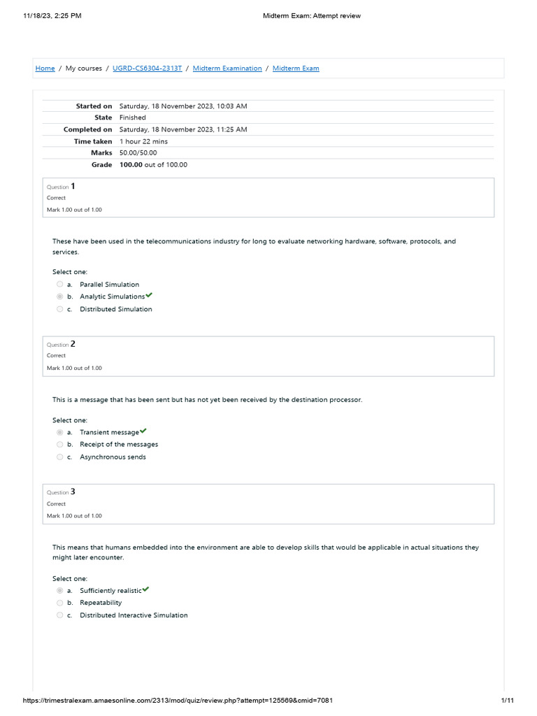 Midterm Exam - Attempt Review | PDF | Simulation | Concurrent Computing