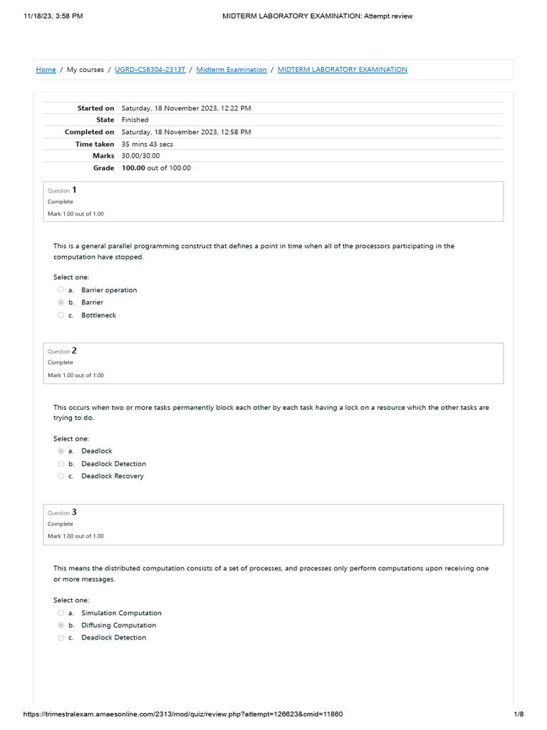 Midterm Laboratory Examination Attempt Review Pdf Parallel Computing Distributed Computing